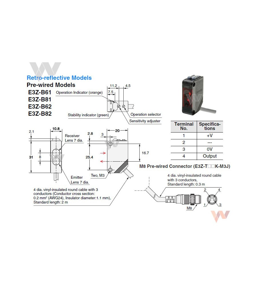 Czujnik fotoelektryczny E3Z-B61 0,5M reflektor 500mm NPN
