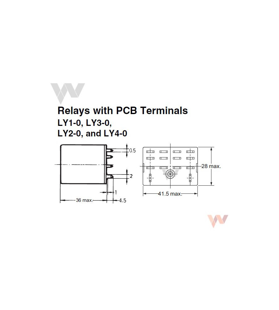 Przekaźnik LY4-0 DC100/110 4PDT 10A, montaż do PCB