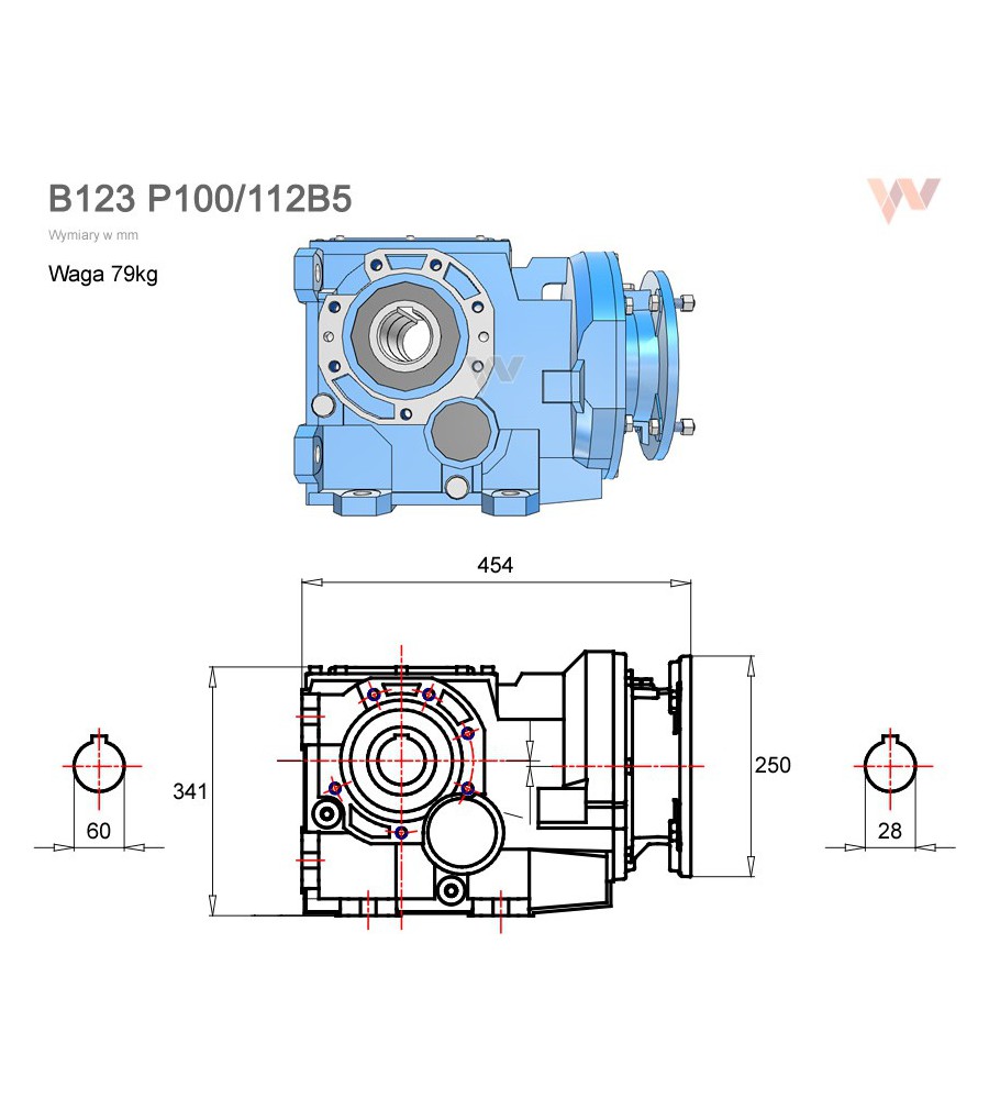 Przekładnia walcowo-stożkowa B-123 z przyłączem IEC P100/112B5