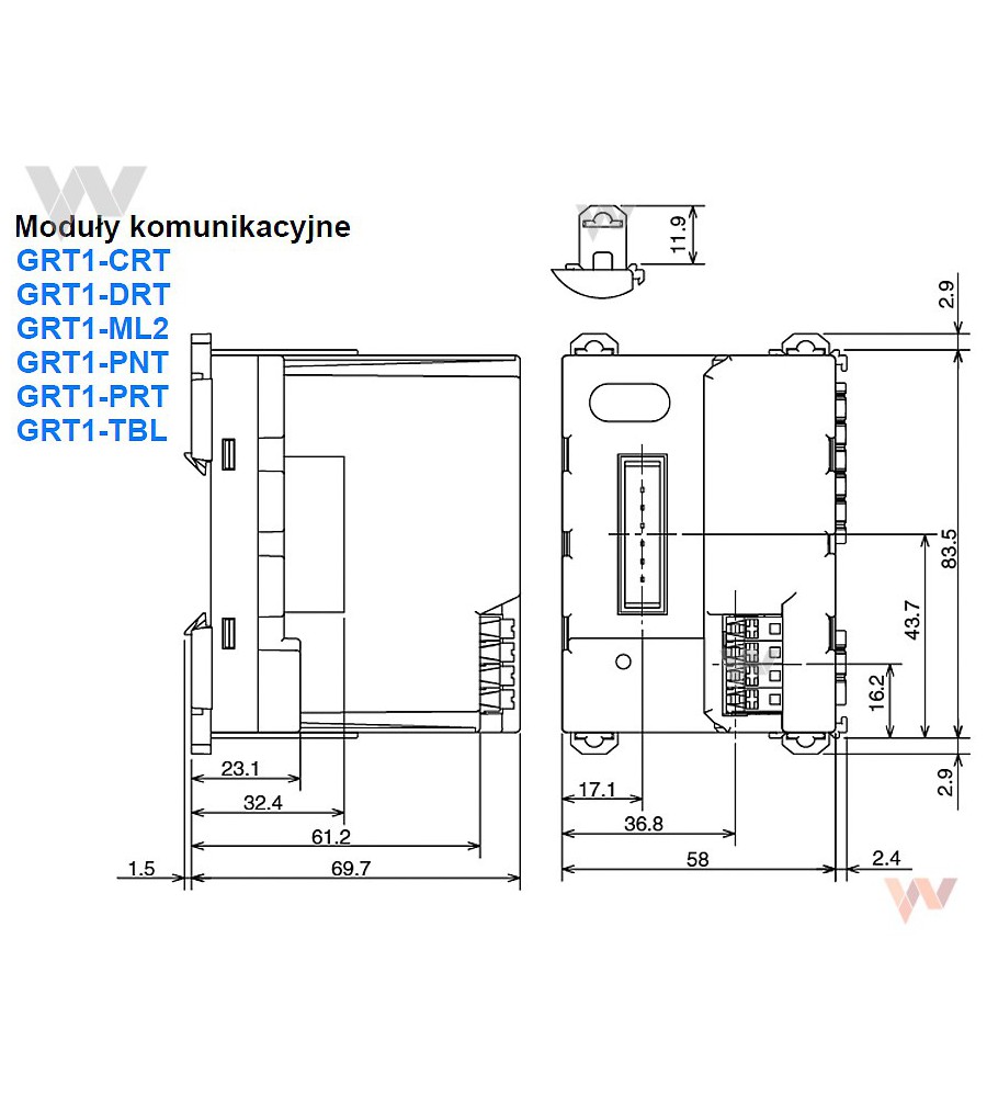 Moduł interfejsu CompoNet - GRT1-CRT, maks. 64 mod. We/Wy (z ogranicz.)